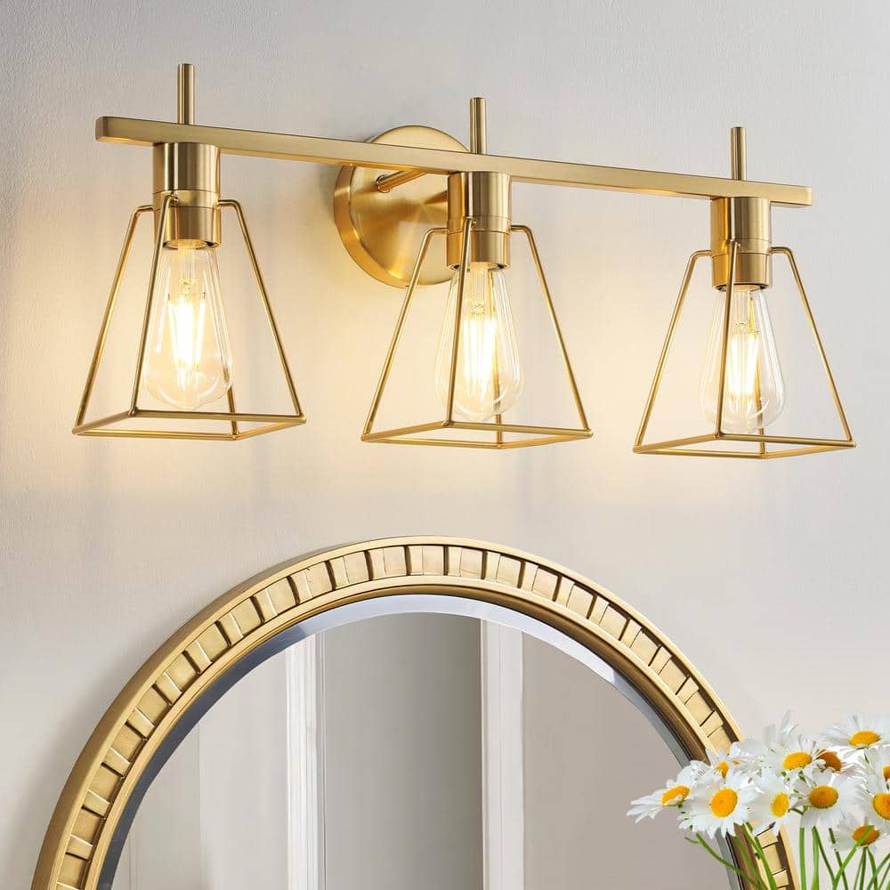 KAISITE 22 in. 3 Light Gold Vintage Vanity Light With Metal Cage Shade ...