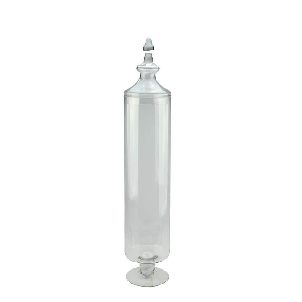 Northlight 29 in. Transparent Glass Cylindrical Jar with Finial Topped ...