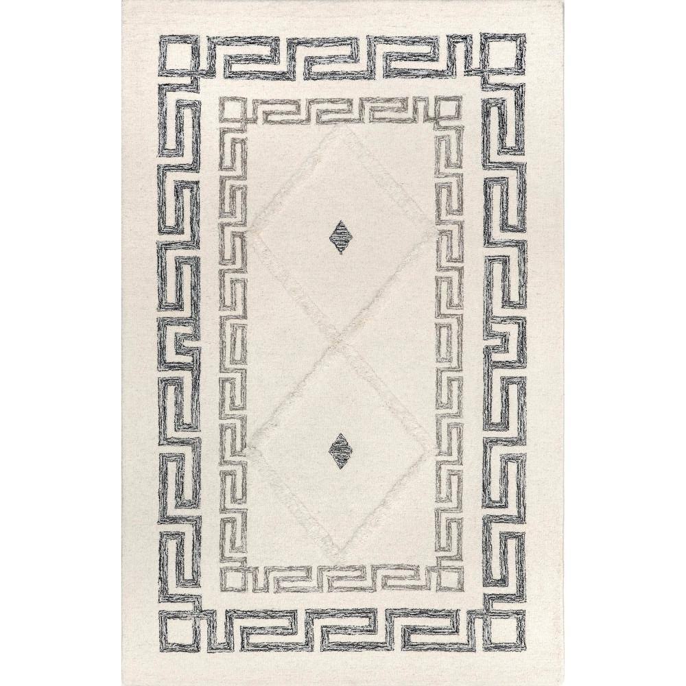 nuLOOM Laina Greek Key High/Low Wool Ivory 5 ft. x 8 ft. Mediterranean ...