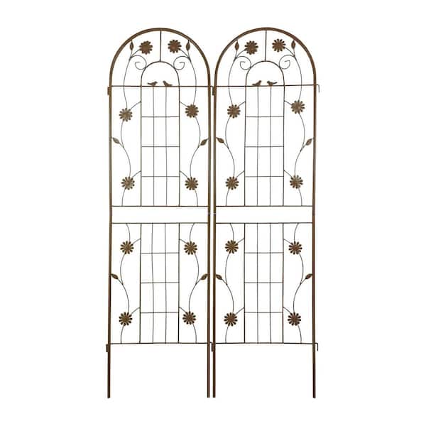 YOUFUNIQUE 2 Pack 71 in. Iron Brown Garden Trellis for Climbing Plants ...