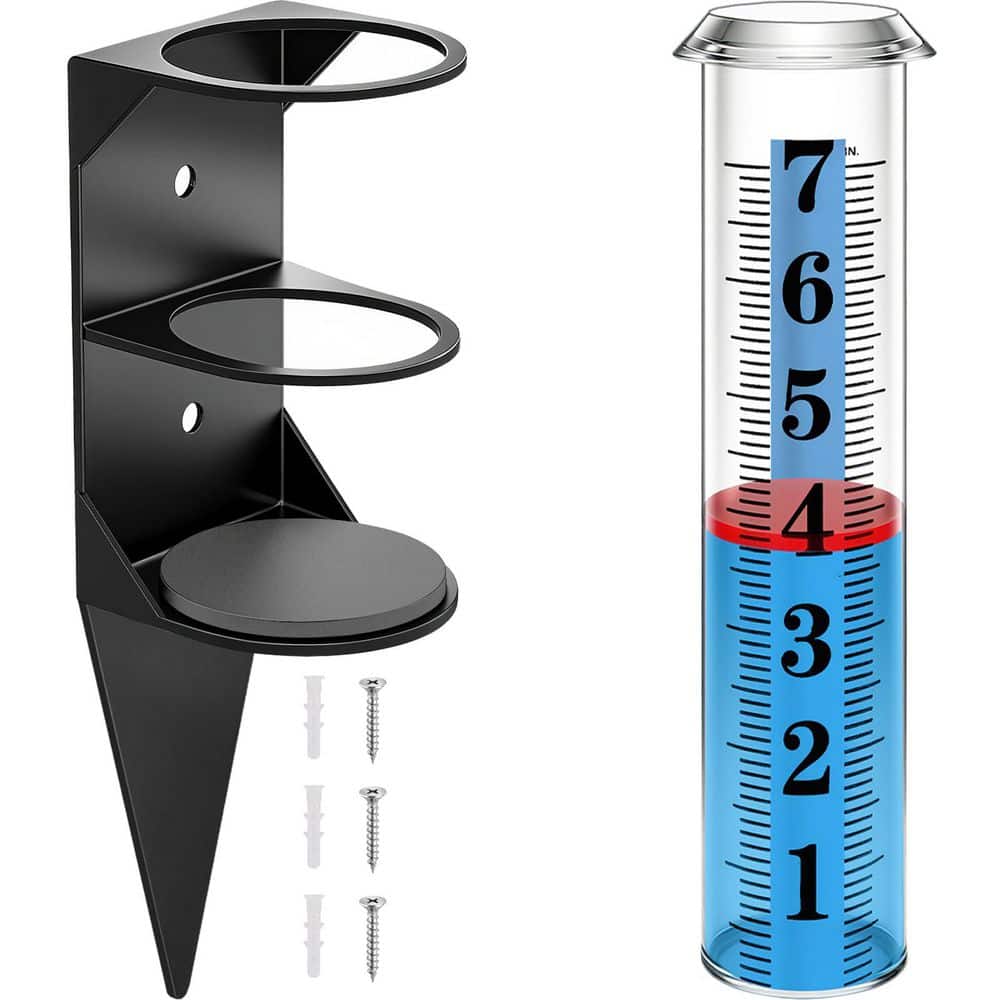 OGETFUUR 7 in. Rain Gauges Outdoors Best Rated with Metal Rack Holder ...