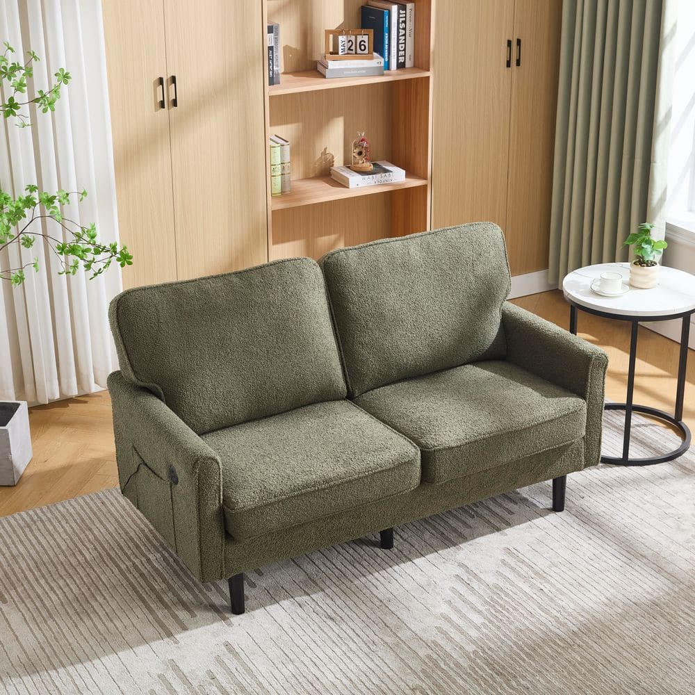 HOMEFUN 57 in. Mid Century Modern Boucle Loveseat Sofa with USB and ...