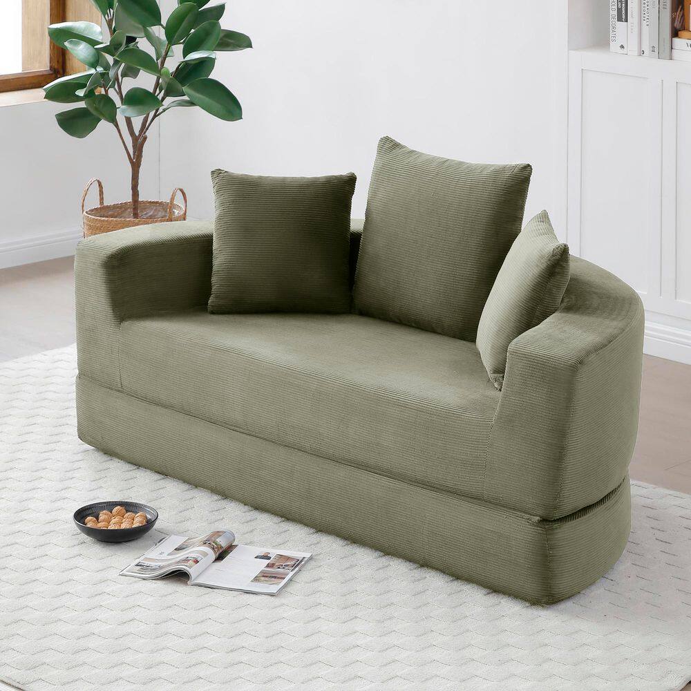 HOMEFUN 67 in. Modern Green Corduroy Twin Size Convertible Circular ...