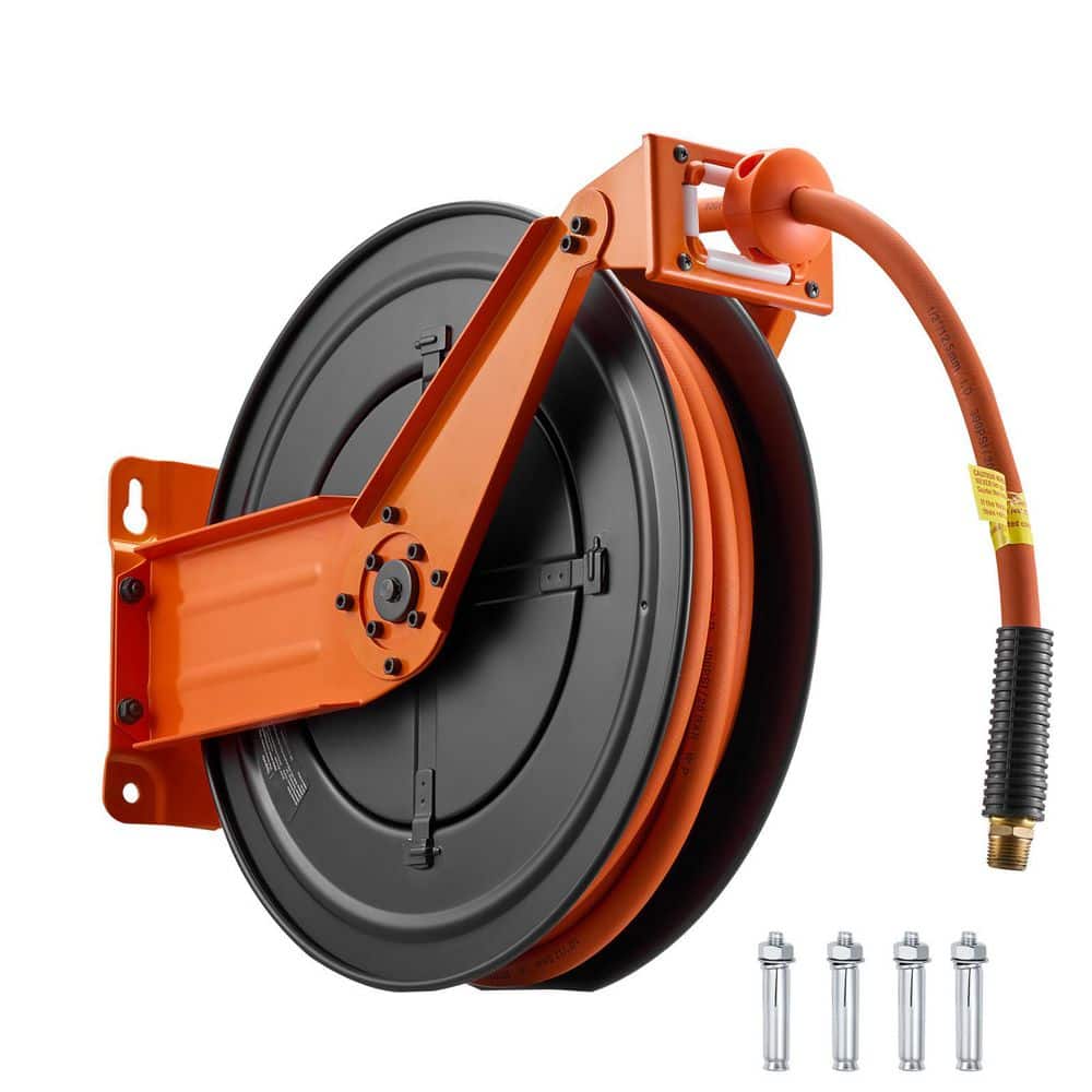 SKYSHALO 1/2 in. x 50 ft. Retractable Air Hose Reel, Rubber Hose, Heavy ...