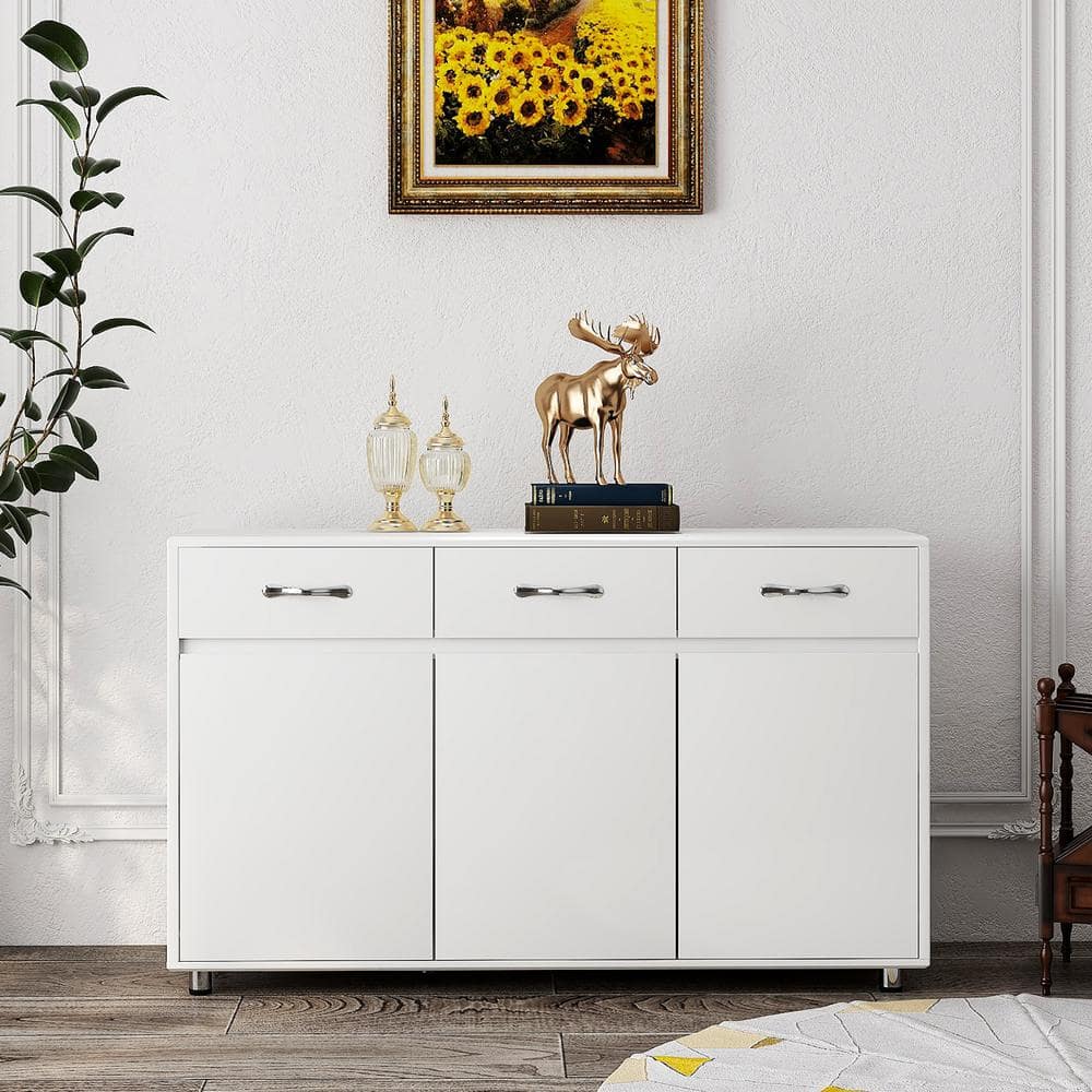 Tidoin White Wood Accent Storage Cabinet with 3-Doors and 3-Drawers CYH ...