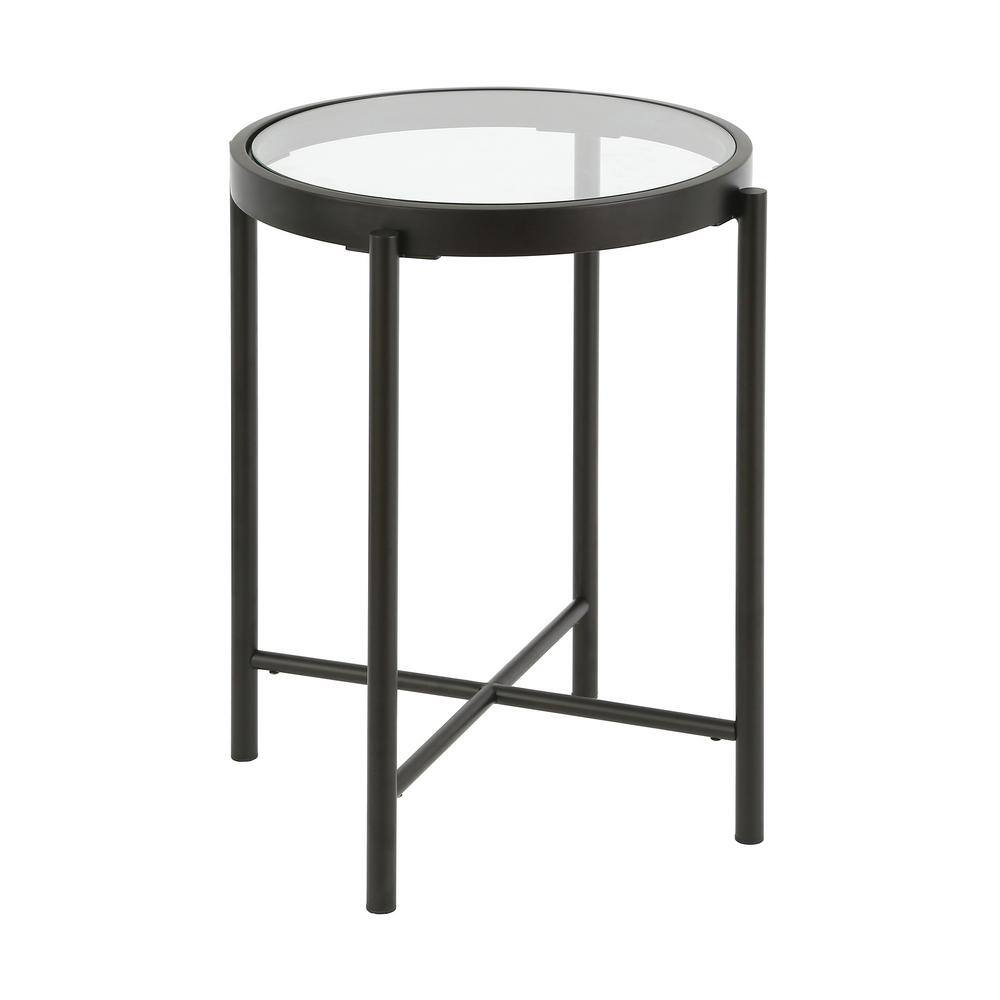 Meyer&Cross Duxbury 18 in. Blackened Bronze Round Glass Top End Table ...
