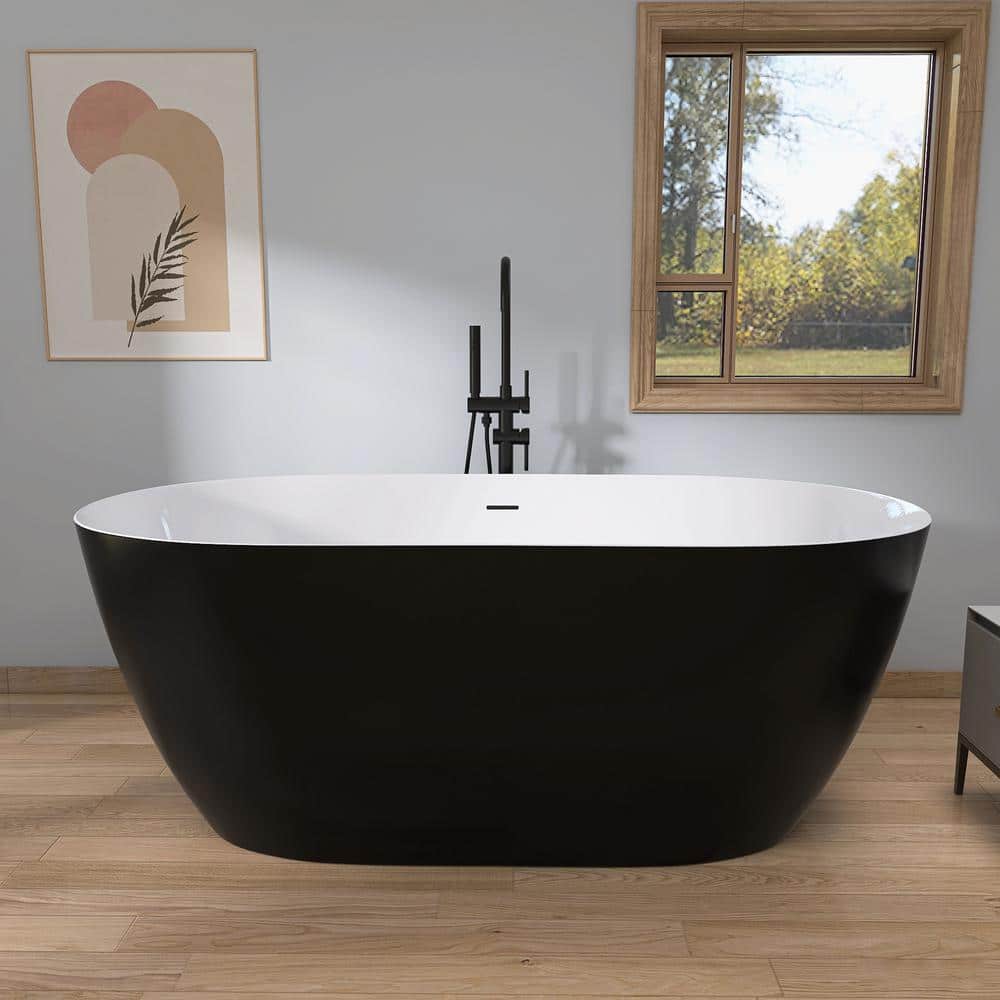 Getpro 67 in. x 29.5 in. Acrylic Free Standing Bath Tub Flat Bottom ...