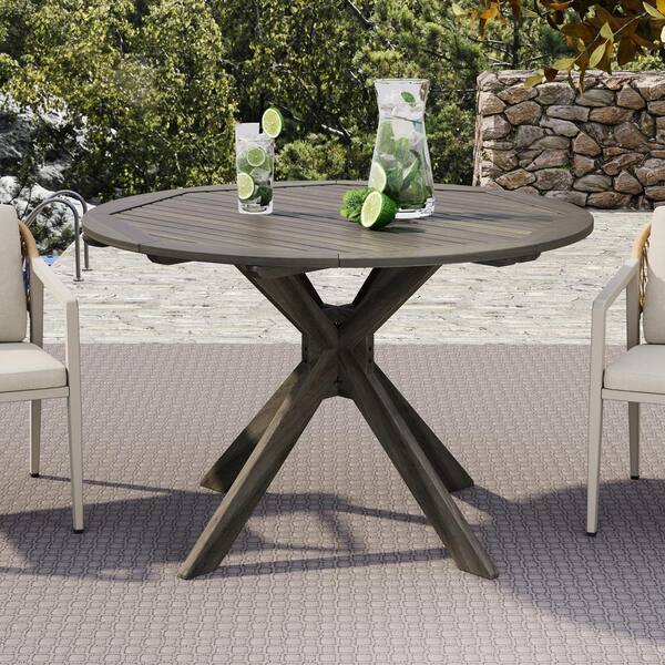 Stanford Outdoor Round Acacia Wood Dining Table with x Base Gray