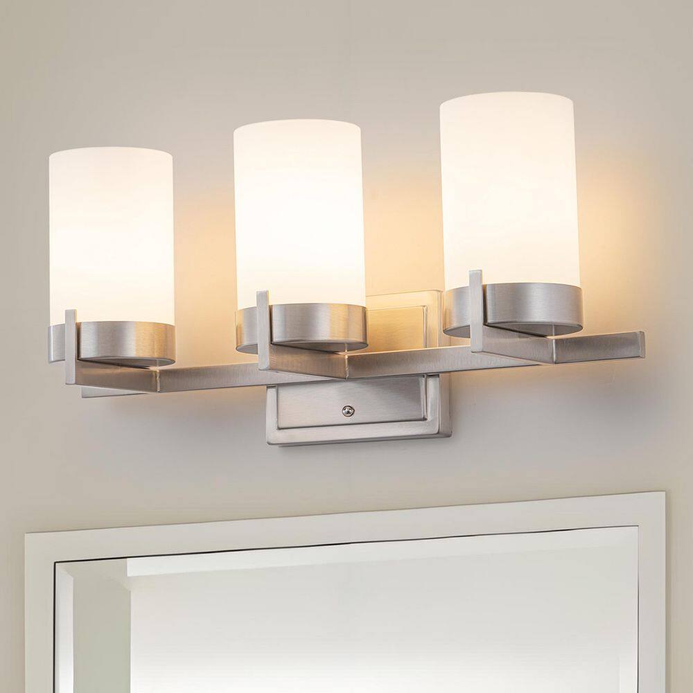 C Cattleya 20 in. 3-Light Satin Nickel Dimmable LED Vanity Light with ...