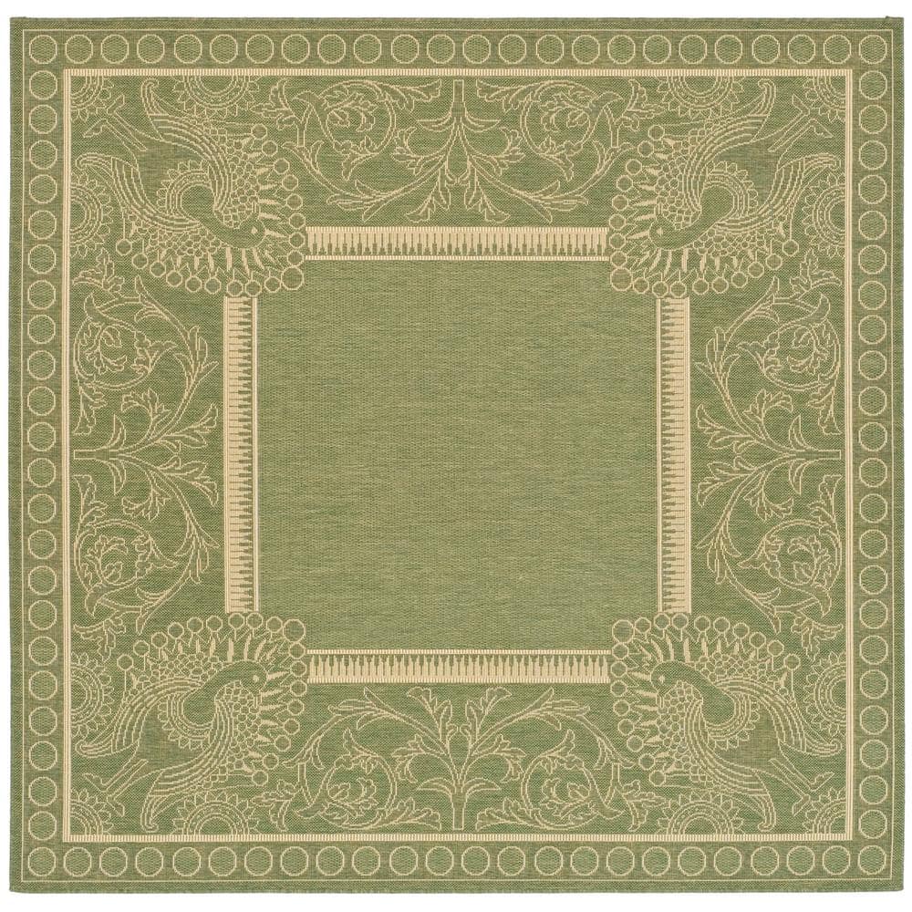 SAFAVIEH Courtyard Olive/Natural 8 ft. x 8 ft. Square Border Indoor ...