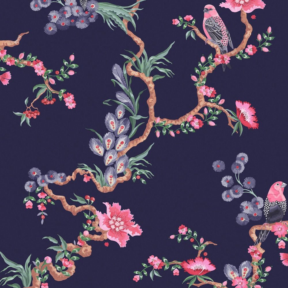 CATH KIDSTON Birds and Berries Navy Wallpaper 131427 - The Home Depot