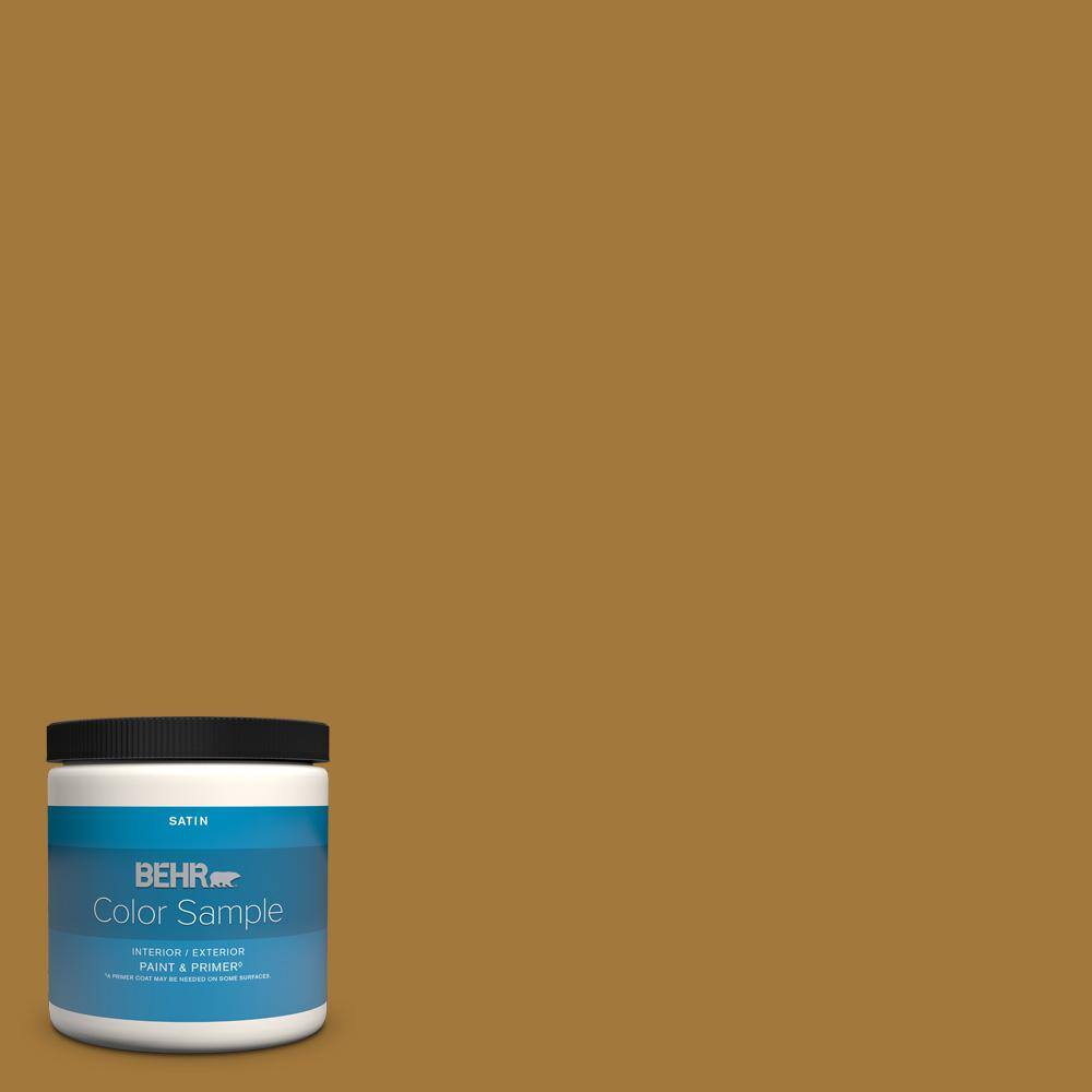 BEHR PREMIUM PLUS 8 oz. #320D-7 Victorian Gold Satin Enamel Interior ...
