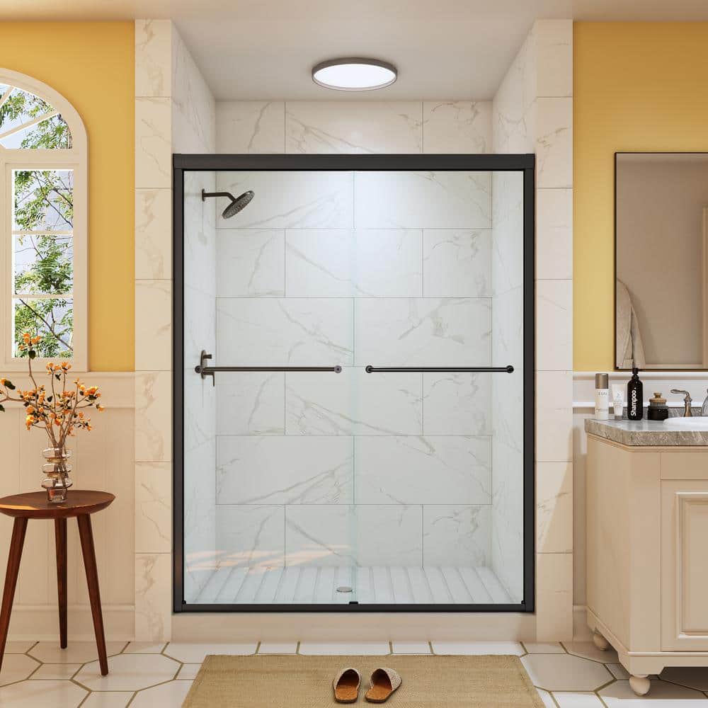 HOROW 56 in. - 60 in. W x 76 in. H Double Sliding Semi-Frameless Shower ...