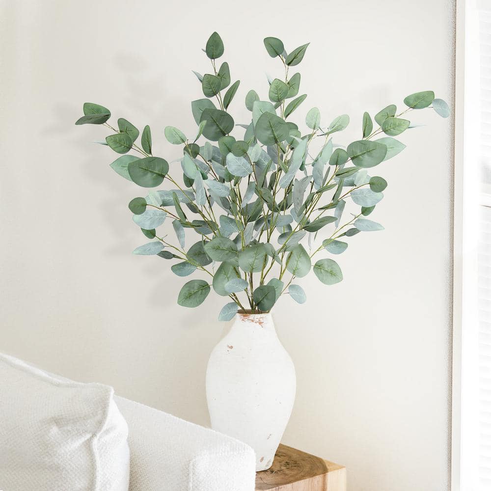LIVING LUXURY 37.5 in. Artificial Eucalyptus Silver Dollar Leaf Stem ...