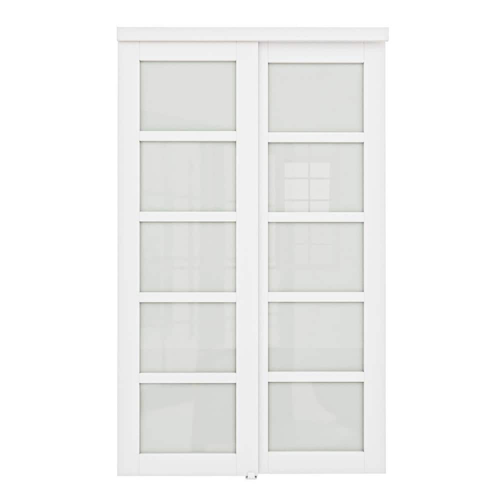 ARK DESIGN 48 in. x 80 in. 5-Lite White Tempered Frosted Glass Closet ...