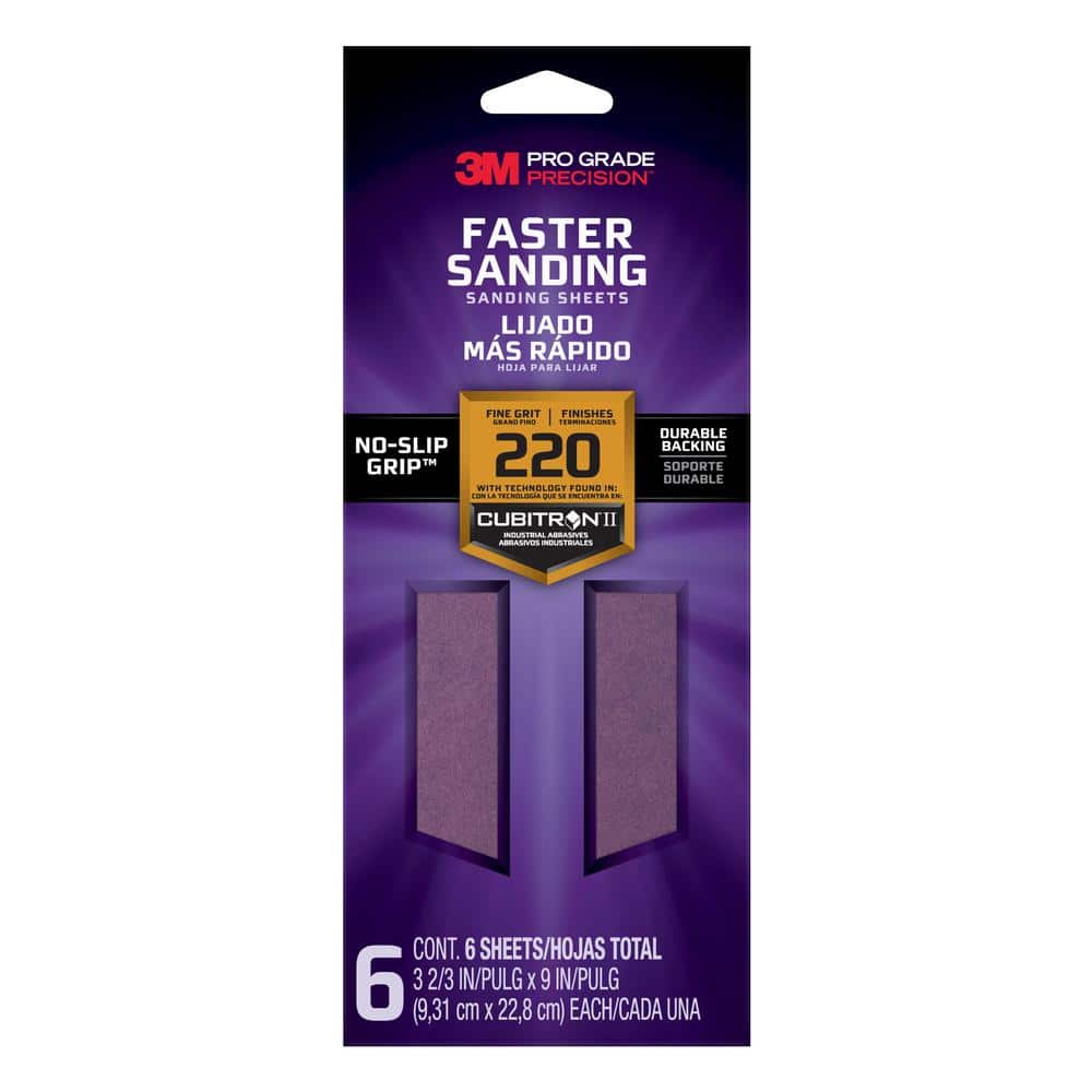 3M Pro Grade Precision 3-2/3 in. x 9 in. 220 Grit Fine Advanced Sanding ...