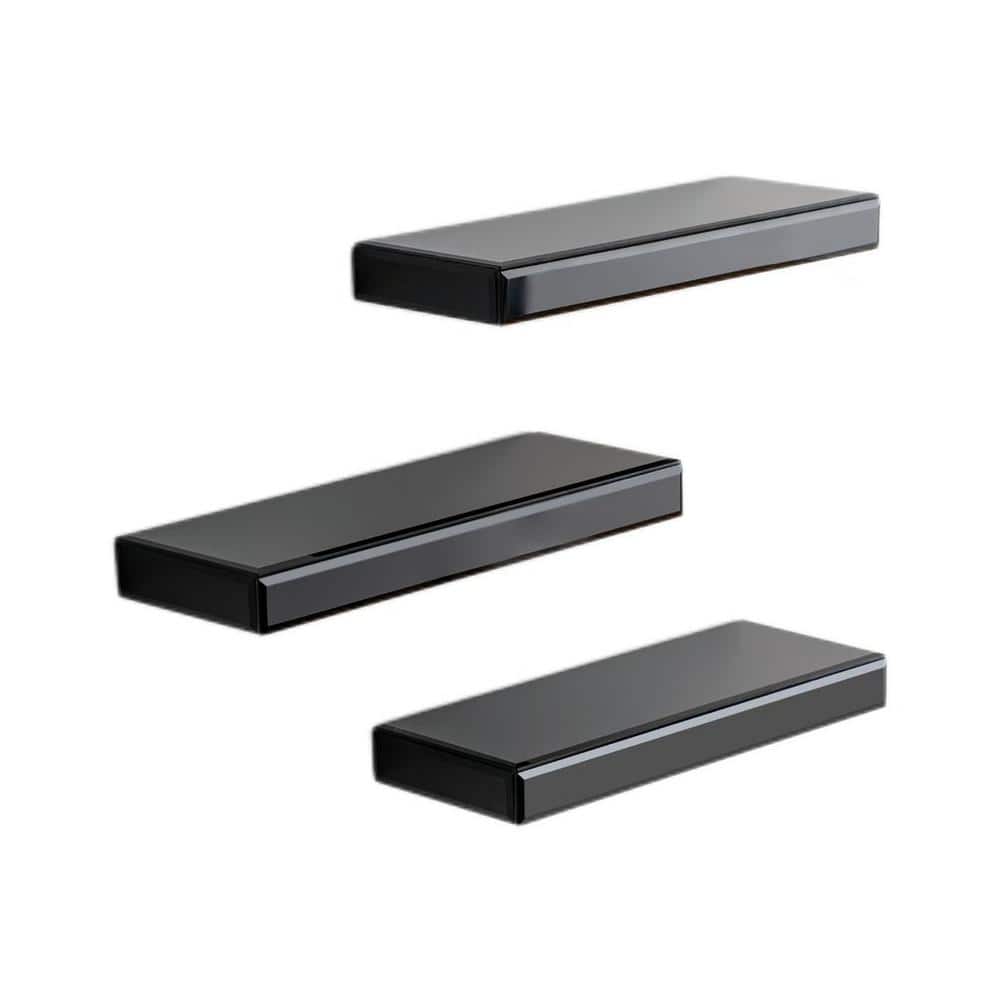 15 in. W x 6 in. D Black Decorative Wall Shelf Set of 3, Folating ...