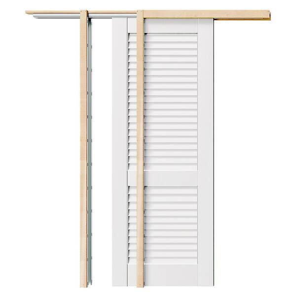 TENONER 32 in. x 80 in. Pre-assembled Louvered Panel, MDF, White Primed ...