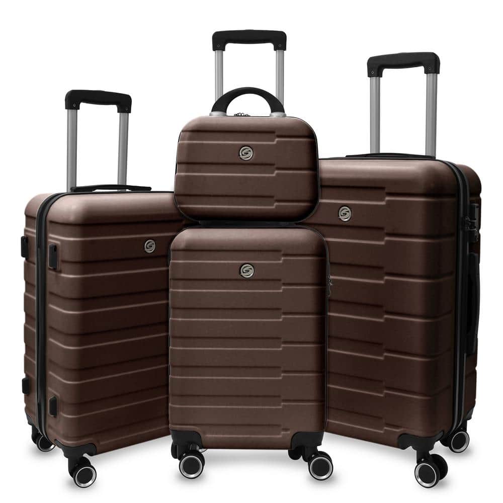 INNOBULE 4-Piece Hard Shell Brown Luggage Set with Spinner Wheels (12 ...