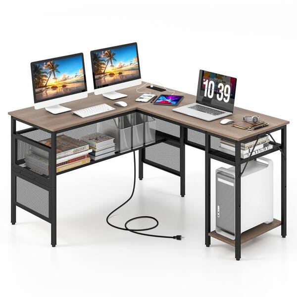 Costway 48 in. Reversible L-Shaped Grey Wash Computer Desk with ...