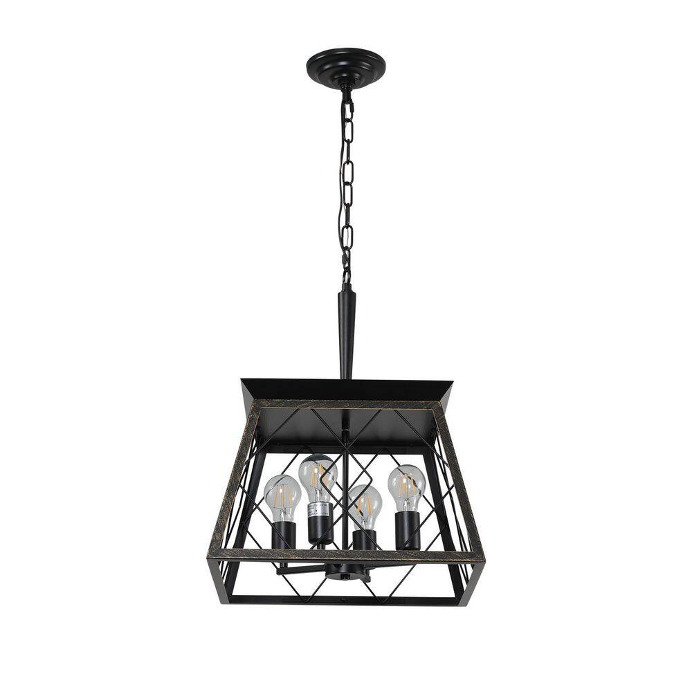 MODERN HABITAT 16 in. 4-Light Matte Black Finish and Dark Walnut ...