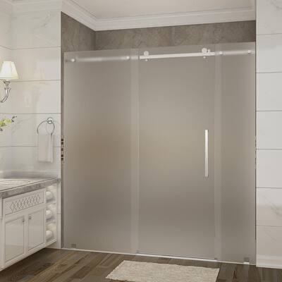 Aston Moselle 60 in. x 32 in. x 77.5 in. Completely Frameless Sliding Shower Door with Frosted ...