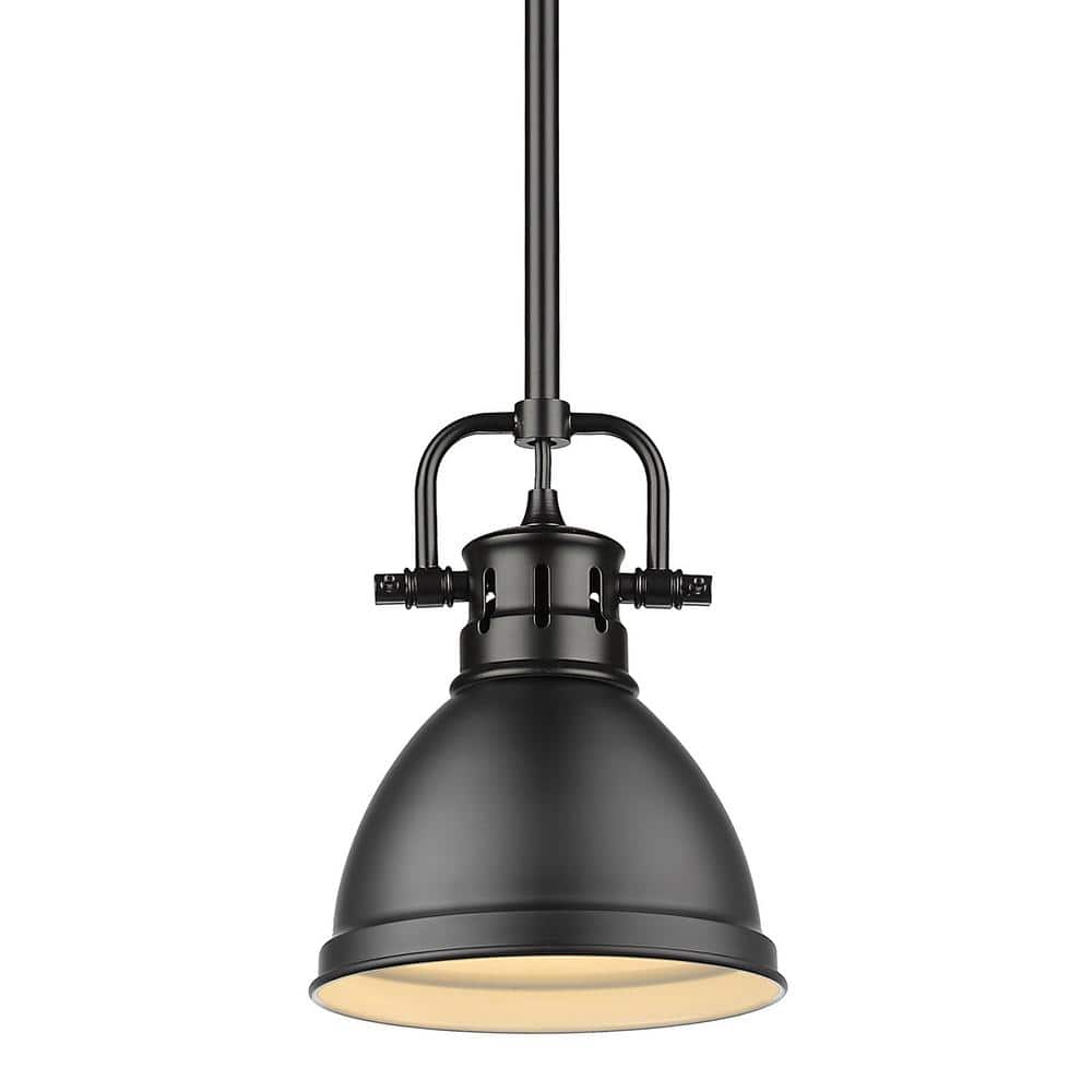 Golden Lighting Duncan 1-Light Black Mini-Pendant and Rod with Matte ...