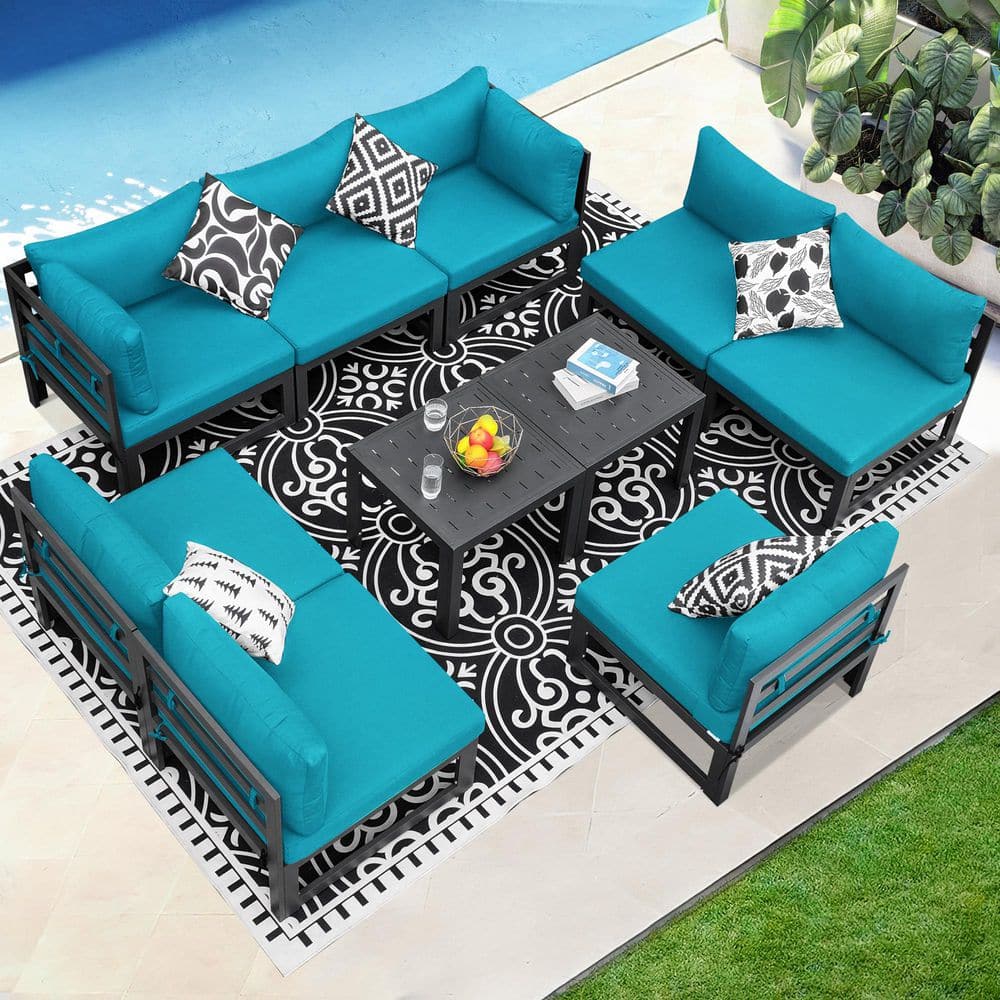 FINCATI Modern 10-Piece Gray Aluminum Outdoor Patio Conversation Deep ...