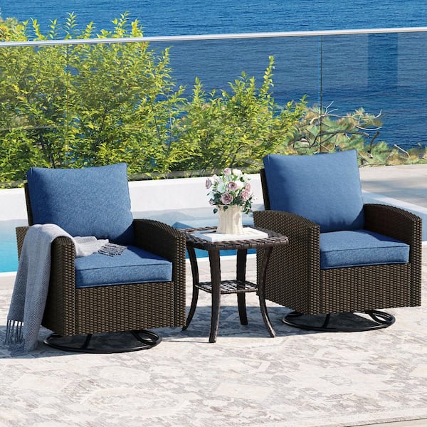 DIFY 3-Piece Rattan Wicker Outdoor Patio Conversation Set with Swivel ...