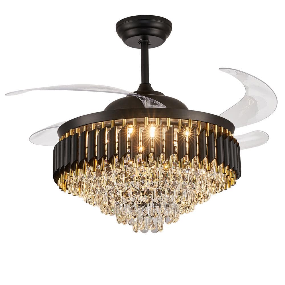 Pacific Core Large Luxury 52 in. Indoor Black and Gold LED Dimmable 6 ...