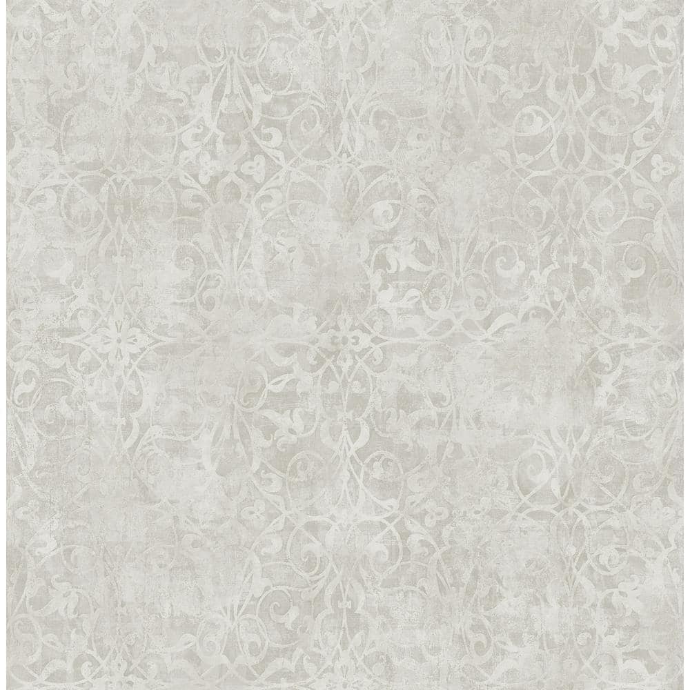 Seabrook Designs Brilliant Rustic Metallic Silver and Grey Scroll Paper ...