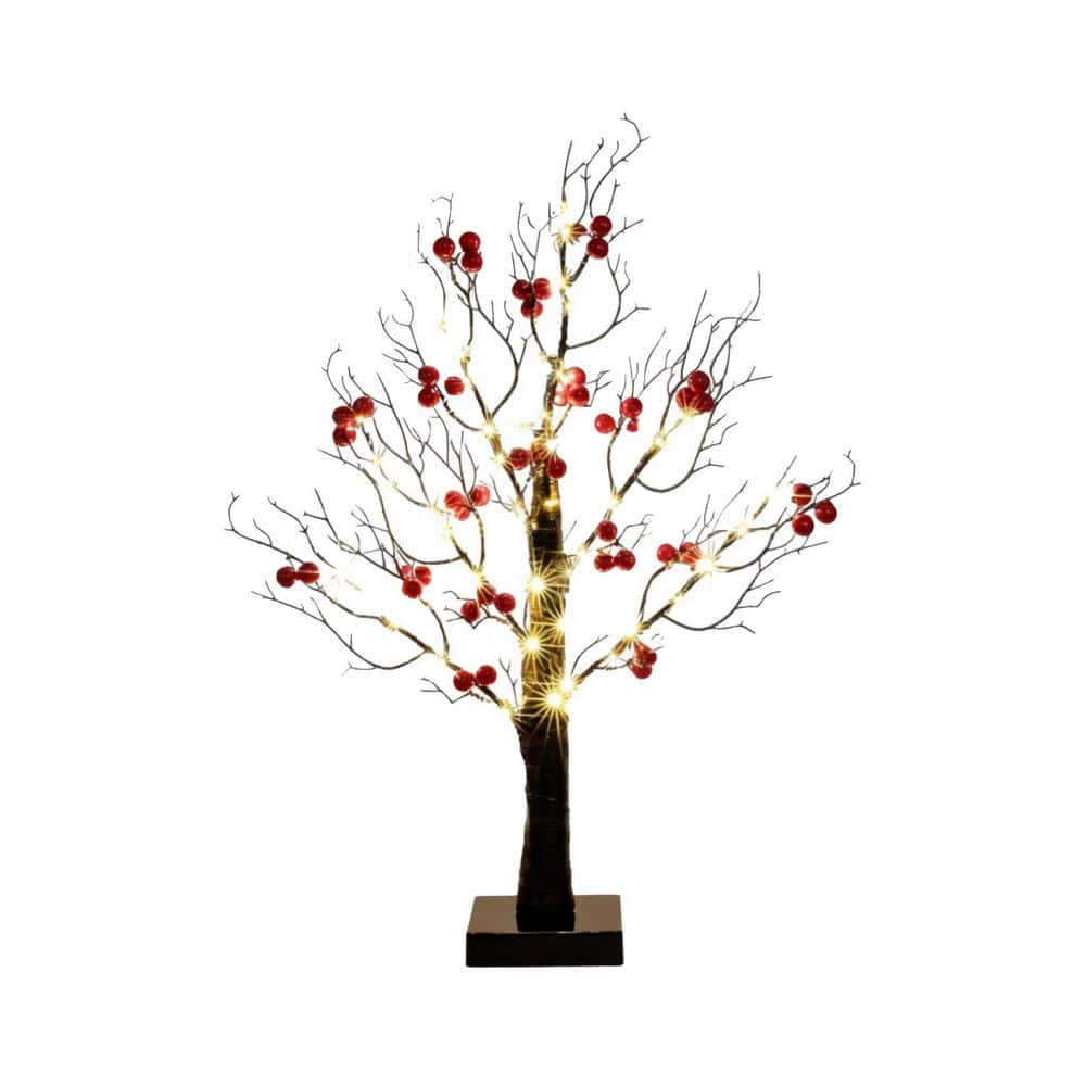 2 ft. Artificial Vintage Glowing Table Tree with Cardinals, Christmas ...