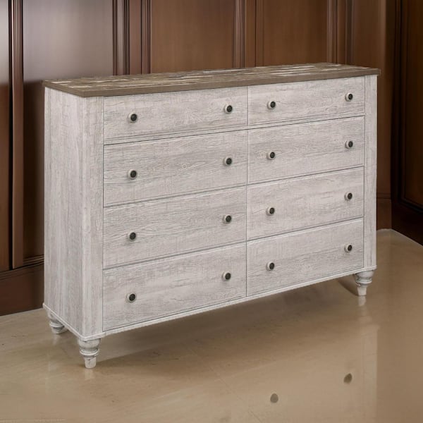 Benjara White and Brown 8-Drawer 61 in. W Dresser without Mirror ...