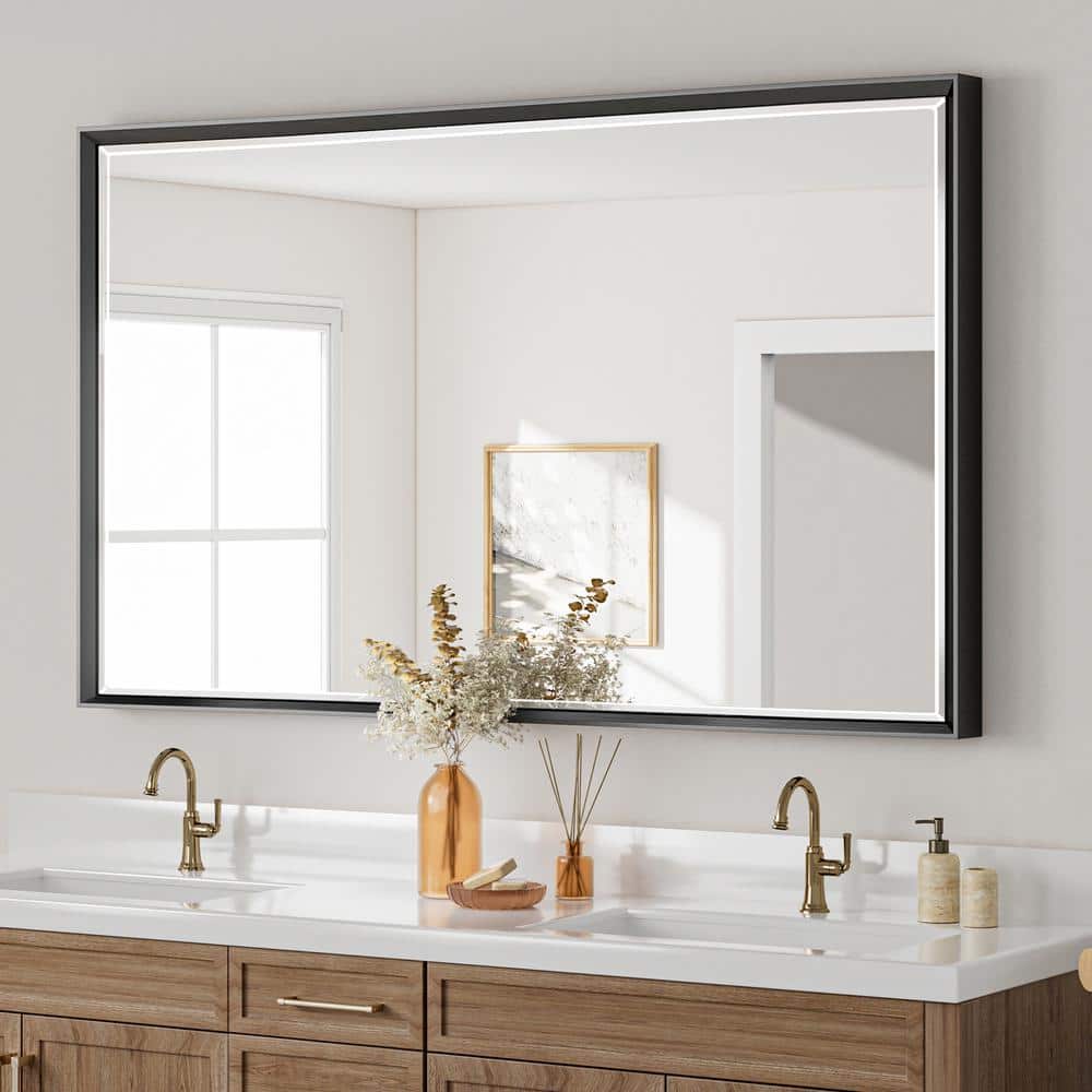 QueenFun 48 in. W x 36 in. H Rectangular Framed Aluminum Beveled Edge ...