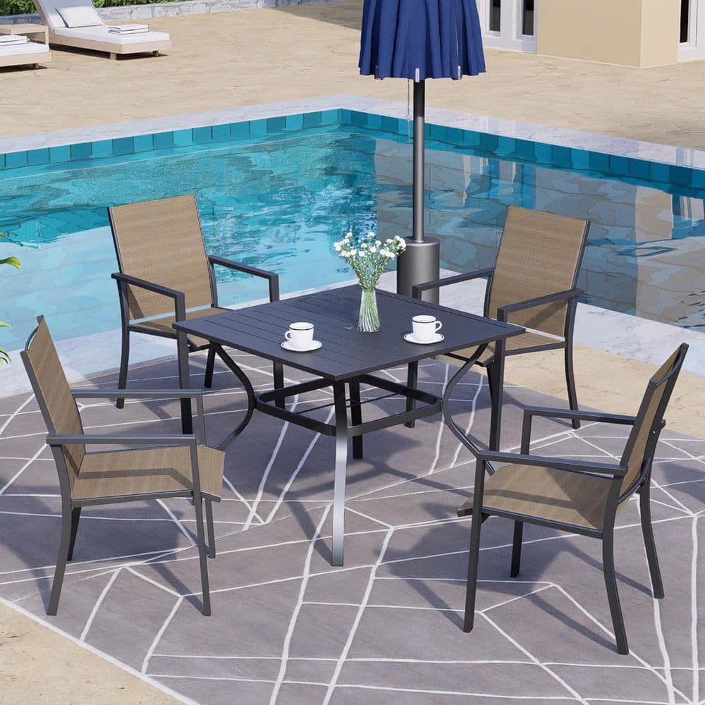 Anmutig 5-Piece Metal Square Patio Dining Set-Yellow THE01-CHE12 - The ...
