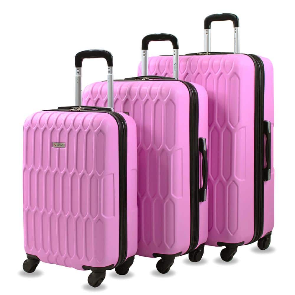 AMKA Honeycomb 3-Piece Pink Expandable Spinner Luggage Set-SP402-3E-PNK ...