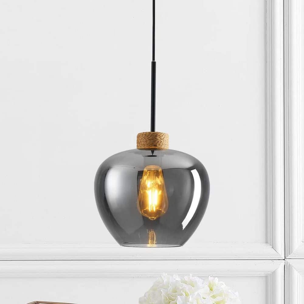 Genoci 1-Light Matte Black Single Globe Pendant-Light with Gray Glass ...