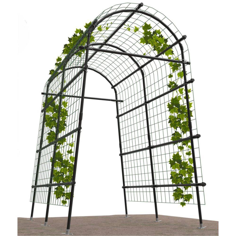 Phewnyzo 7 in. Polyethylene-Coated Stainless Steel Arch Garden Trellis ...