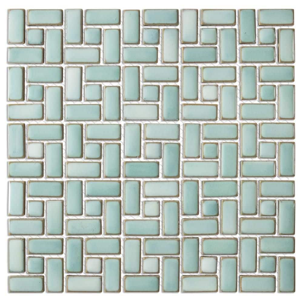 Merola Tile Hudson Spiral Mint Green 6 in. x 6 in. Porcelain Mosaic ...