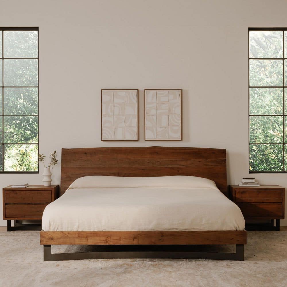 NADAAL STUDIOS Ellis Brown Acacia and Iron Frame Queen Platform Bed ...