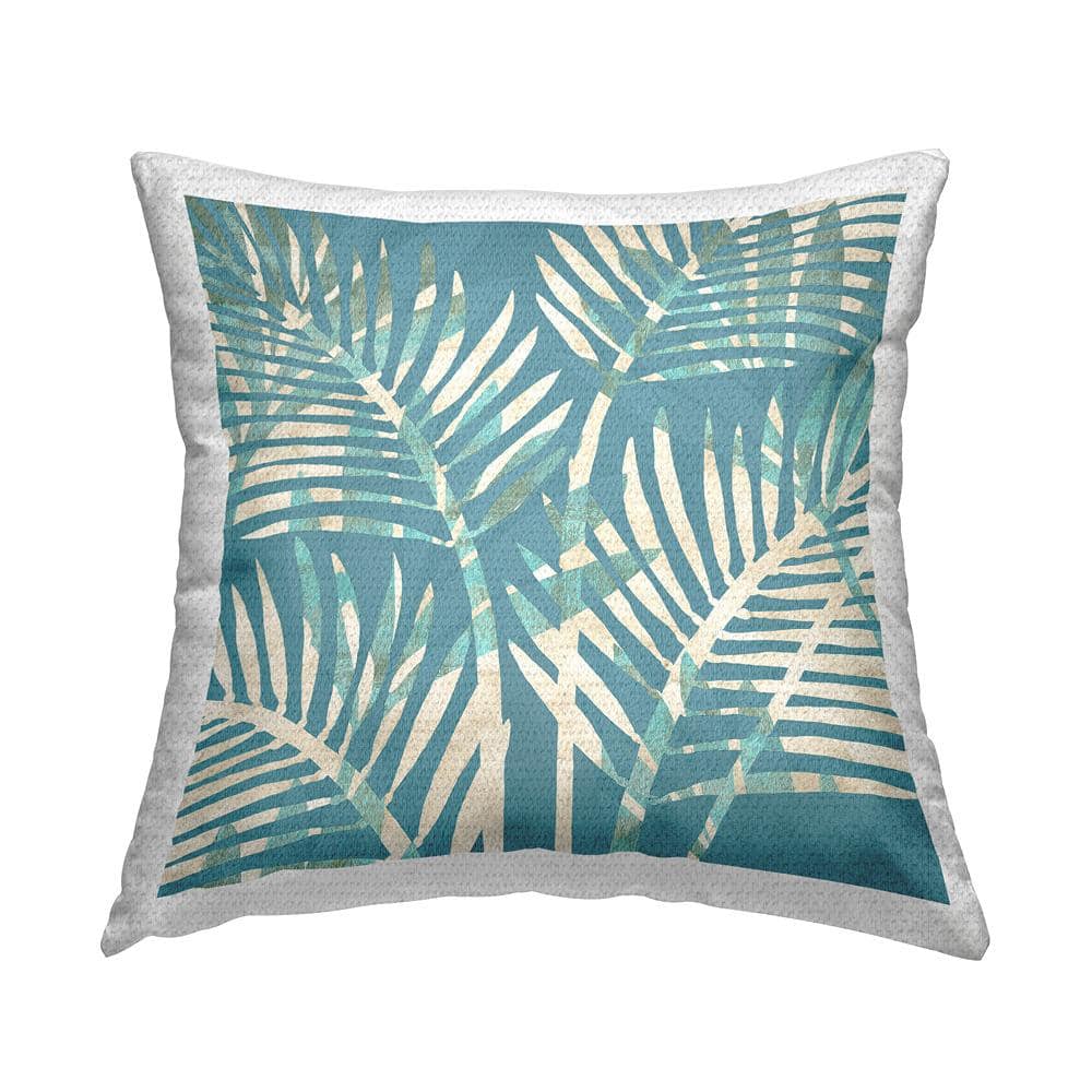 Stupell Industries Tropical Palm Leaves Blue Square Outdoor Throw Pillow ple-045_osq_18x18 - The ...