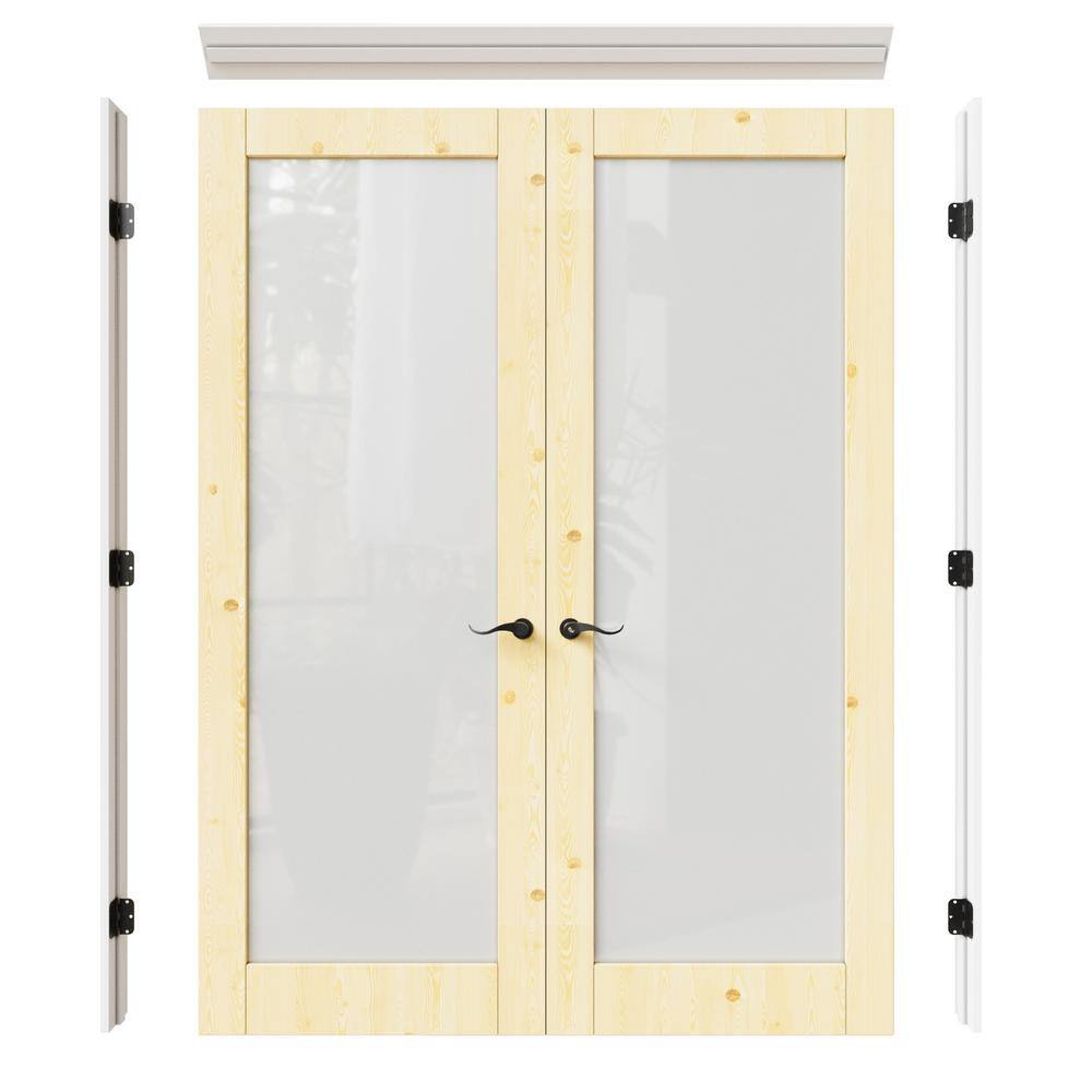 ARK DESIGN 56 in. x 80 in. 1 Lite Frosted Glass and Pine Solid Wood ...