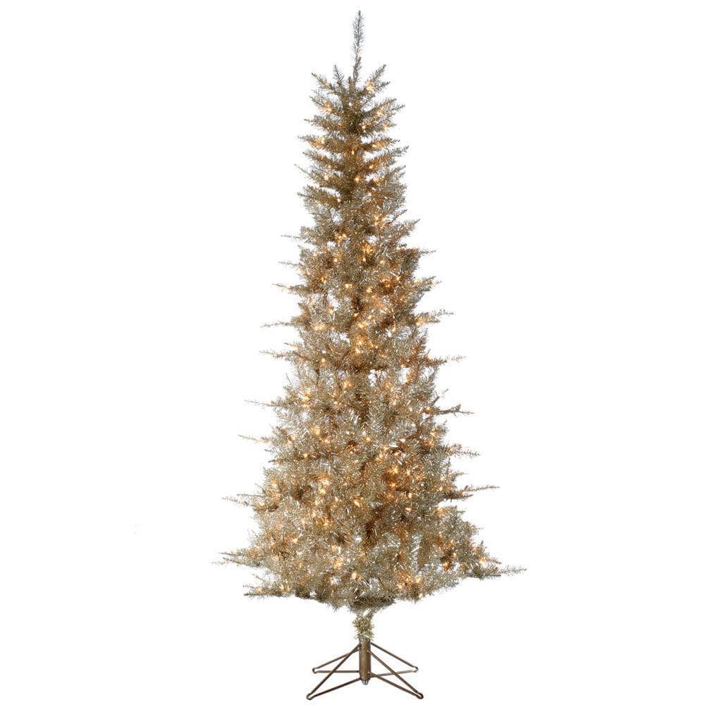 Sterling 7.5 ft. Pre-Lit Tiffany Platinum Tinsel Artificial Christmas ...