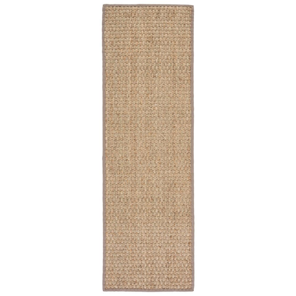 SAFAVIEH Natural Fiber Natural/Gray 3 ft. x 18 ft. Border Woven Runner ...