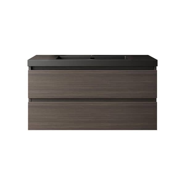 Tenleaf 35.43 in. W Single Sink Floating Bath Vanity in Dark Walnut ...