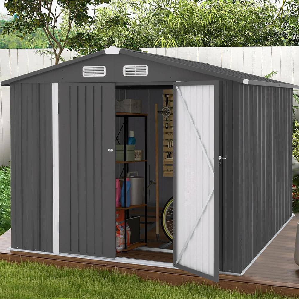 BTMWAY 10 ft. W x 8 ft. D Large Outdoor Metal Storage Shed, Galvanized ...