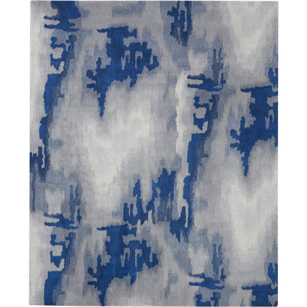Nourison Symmetry Grey/Blue 8 ft. x 10 ft. Abstract Contemporary Area ...