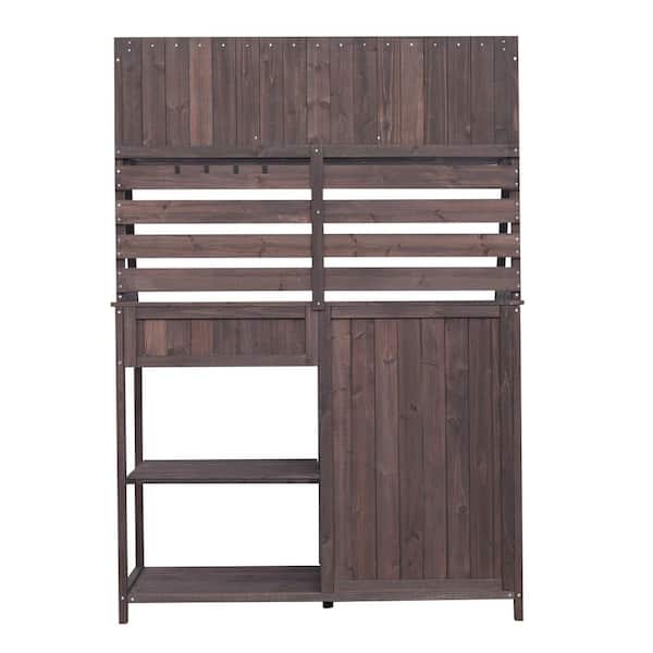 45 in. W x 64 in. H Brown Fir Wood Potting Bench 5-Drawer Garden ...