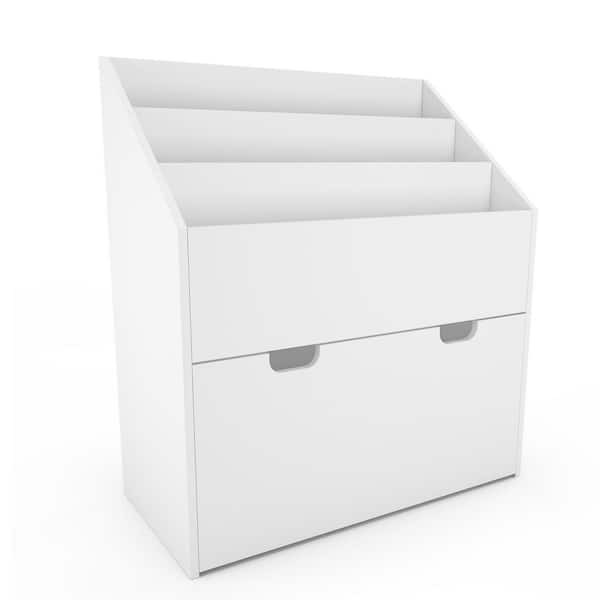 FORCLOVER 24.6 in. Wide White Wooden Lacquered Finish 3-Shelf Barrister ...