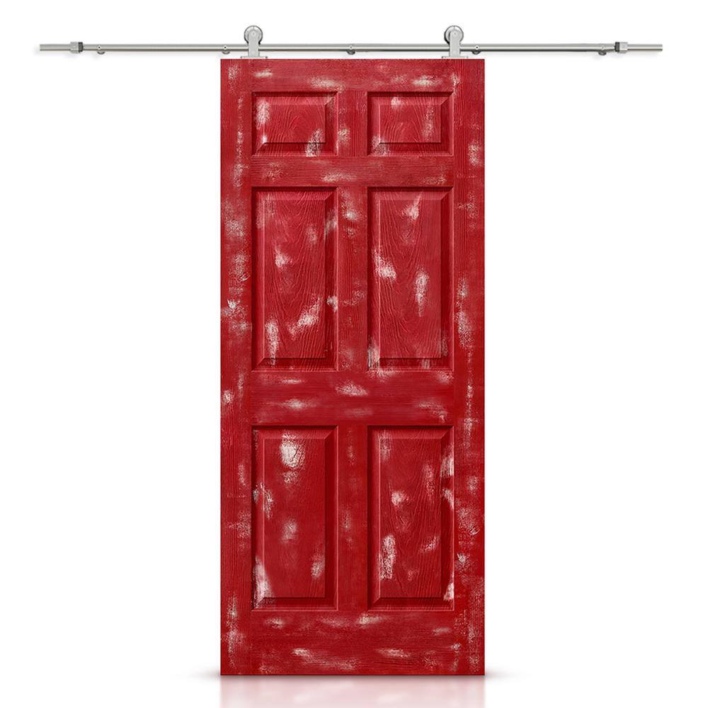 CALHOME 36 in. x 80 in. Vintage Red Stain Composite MDF 6 Panel ...
